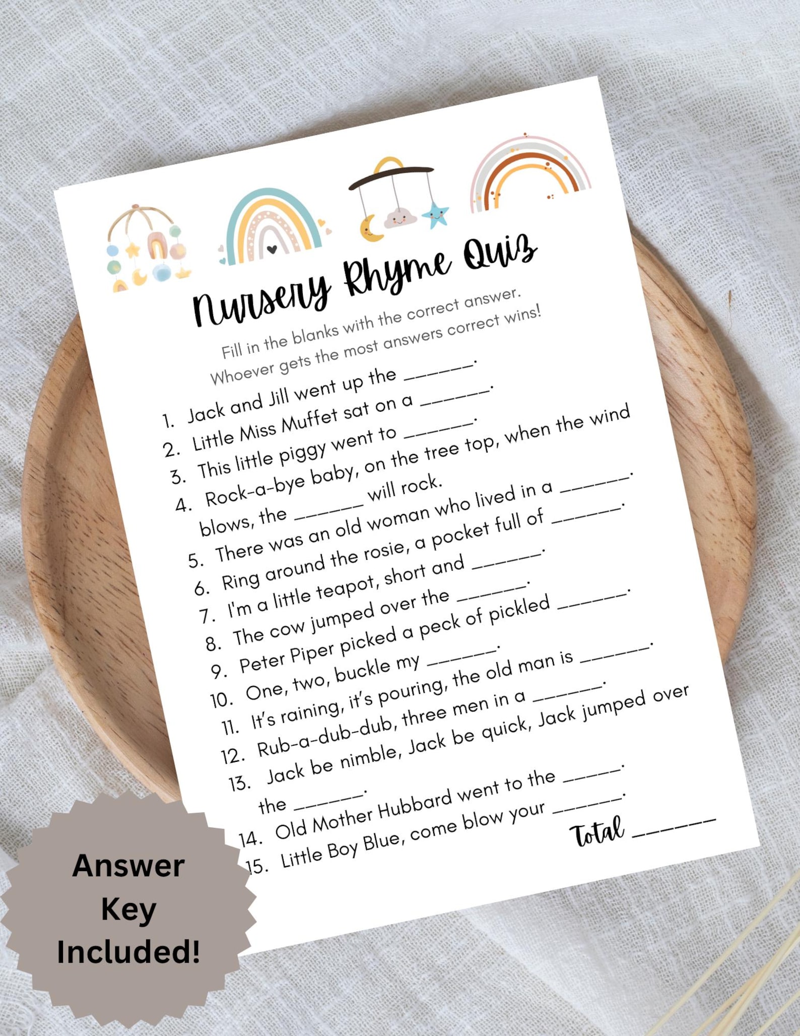 Nursery Rhyme Baby Shower Game: Fun Fill-in-blank (instant Download PDF ...