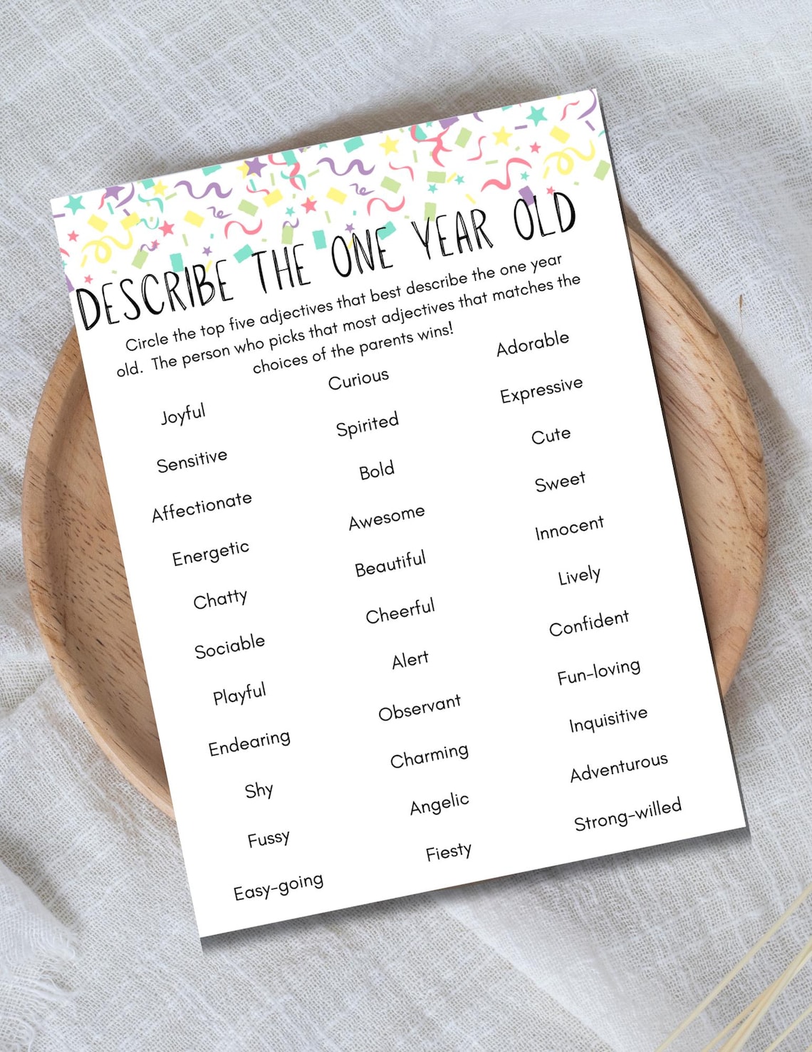 Baby's First Birthday Party Game, Printable 1st Birthday Game, Describe ...