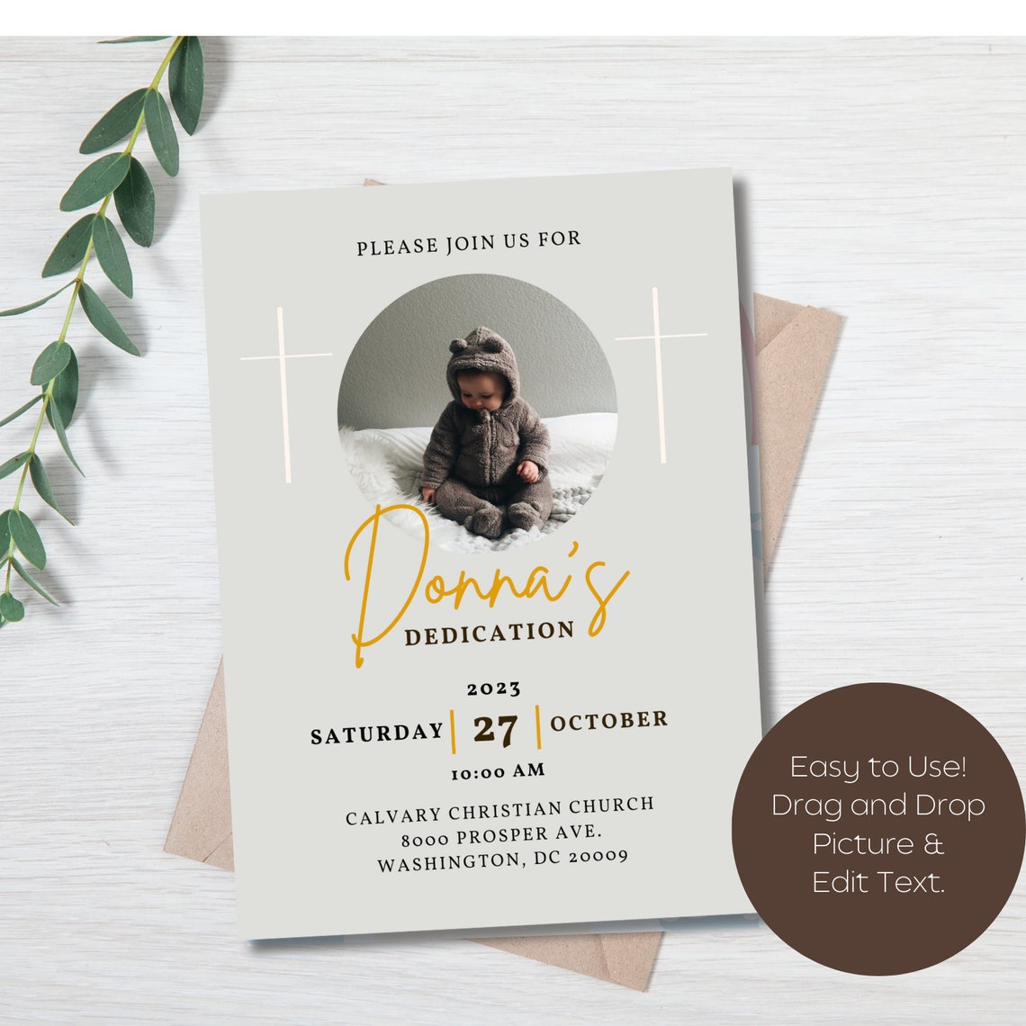Baby Dedication Invitation Template, Minimalist Dedication, Editable ...