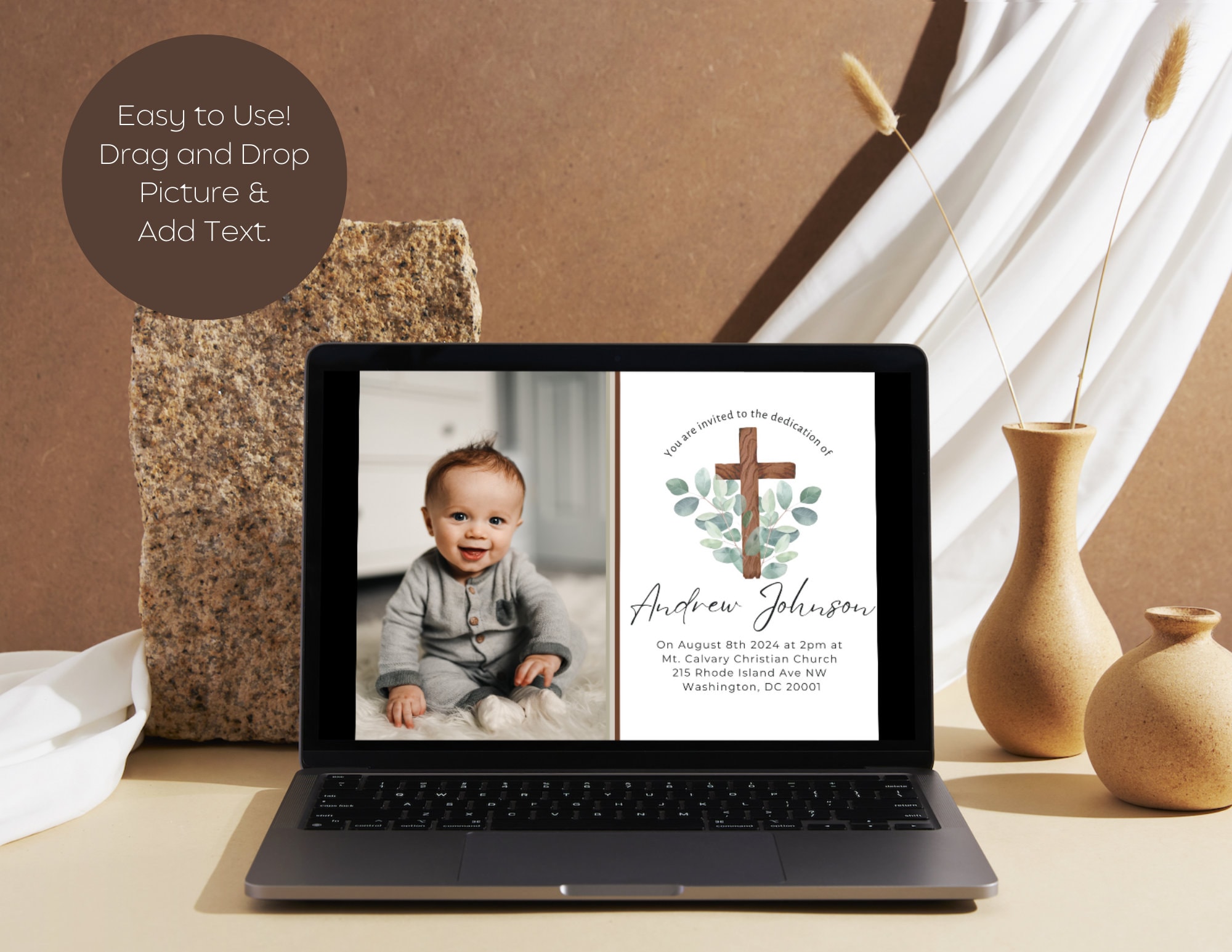 Baby Dedication Invitation Template, Minimalist Dedication, Editable ...