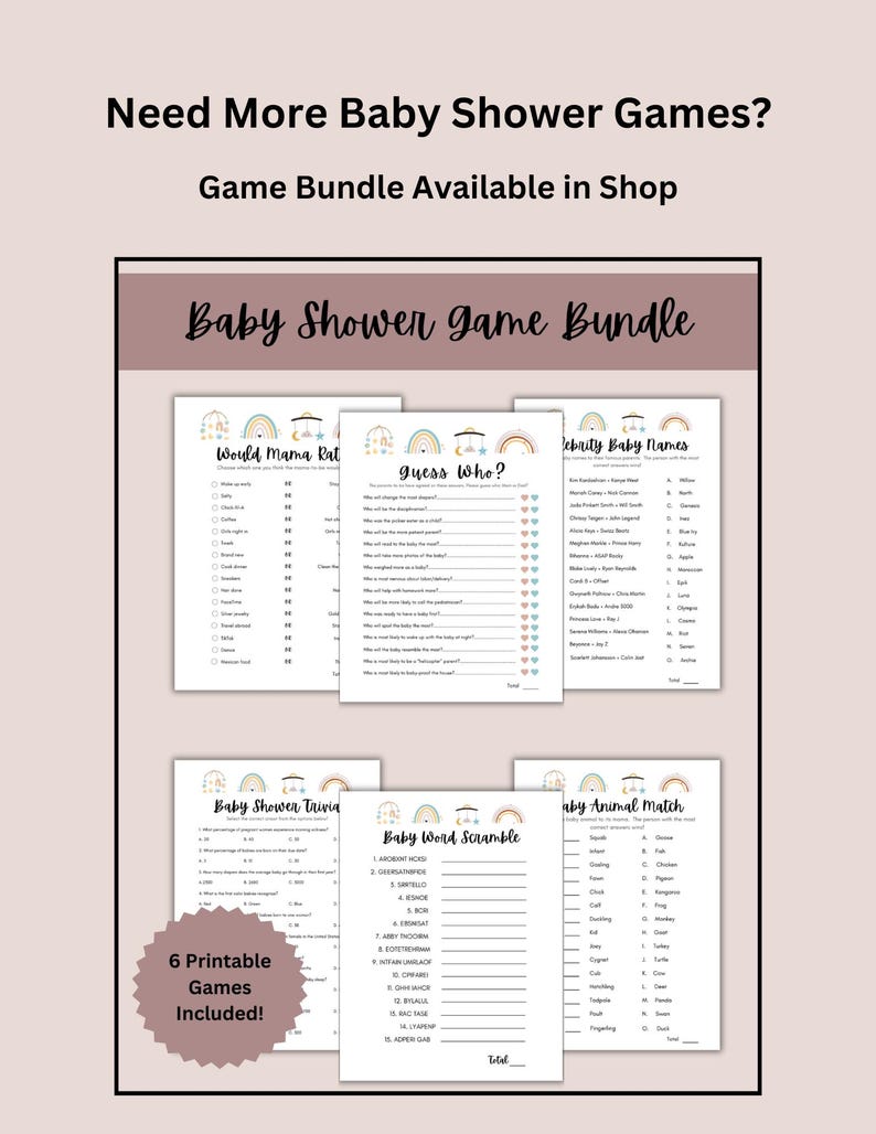 Celebrity Baby Name Match Game, Guessing Game, Baby Shower Game, Gender ...