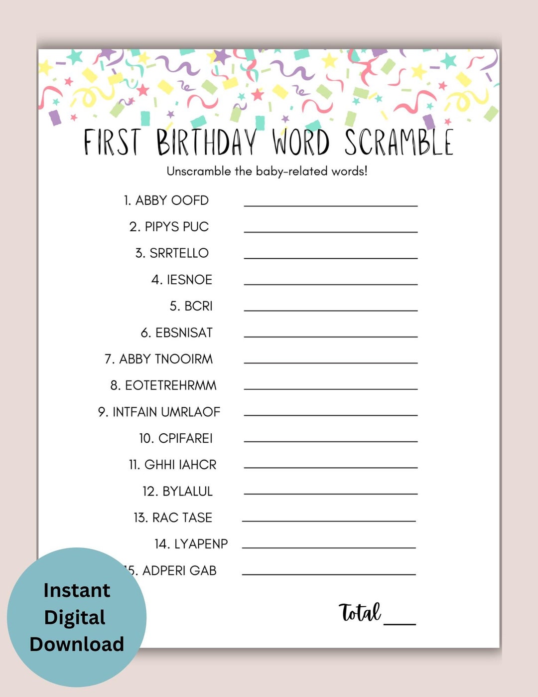 Baby's First Birthday Word Scramble Party Game, Printable 1st Birthday ...