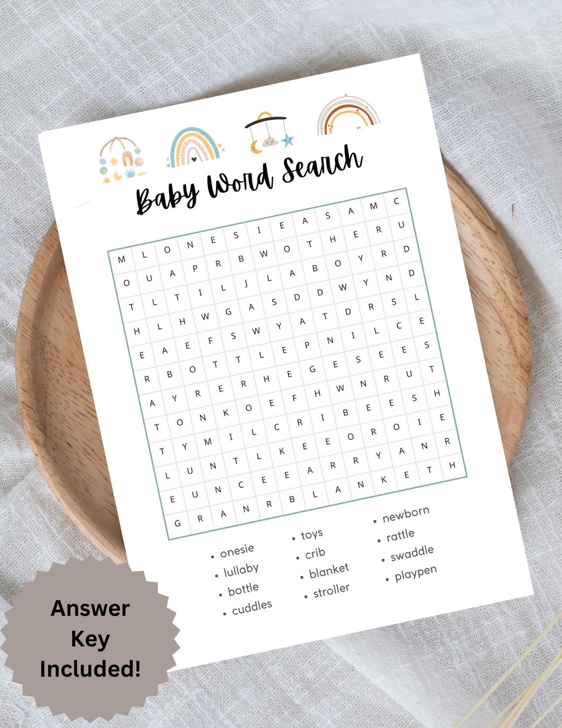 Baby Shower Word Search Game, Crossword Puzzle Game, Gender Neutral ...