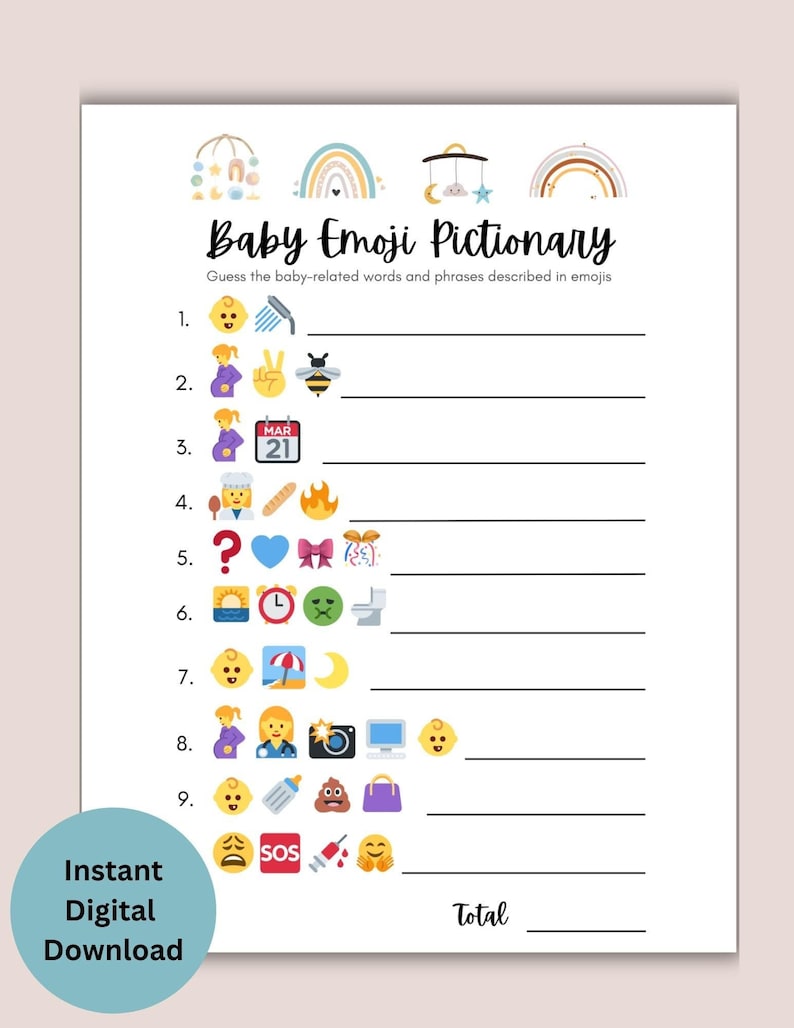 Baby Shower Emoji Game, Pictionary Game, Baby Shower Guessing Game ...