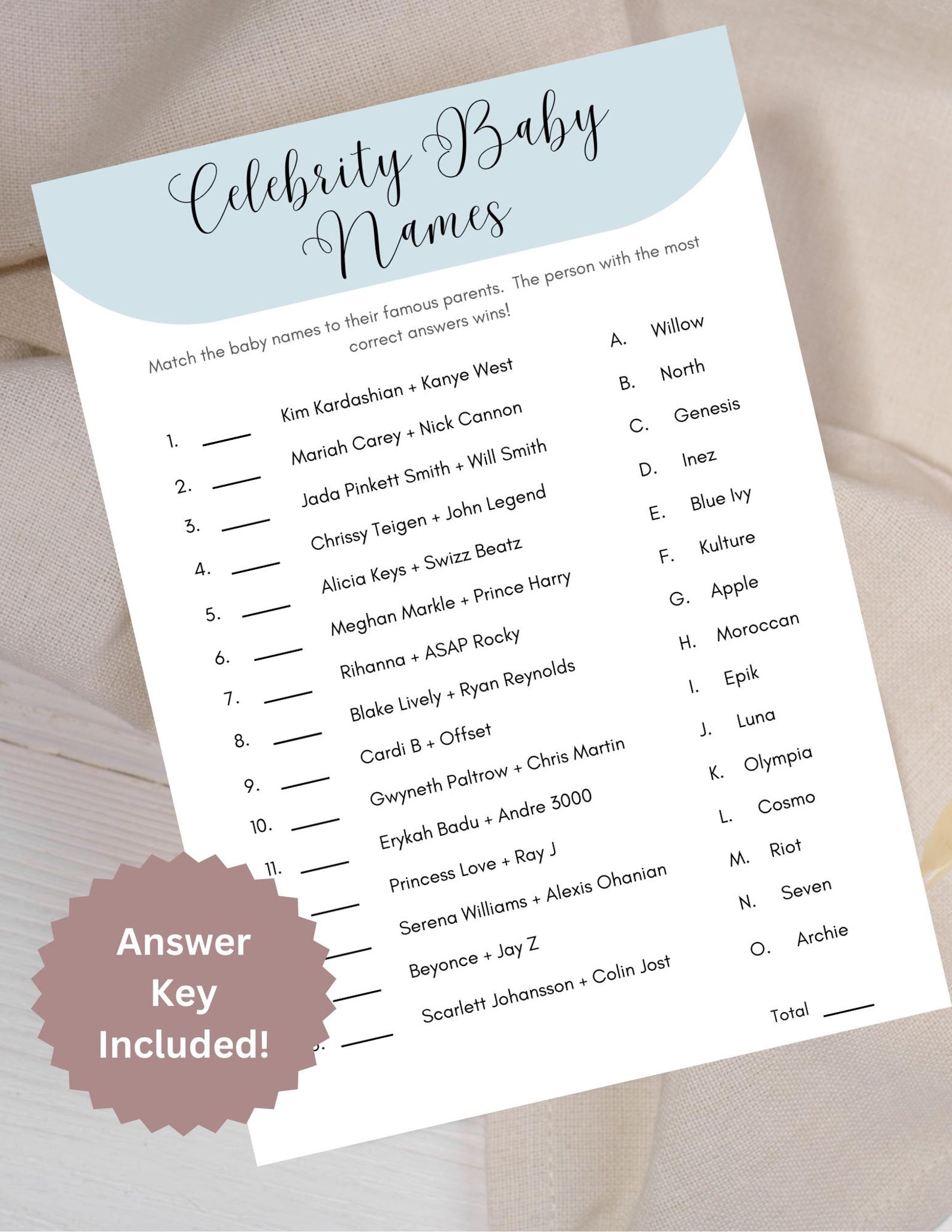 Celebrity Baby Name Game: Minimalist Baby Shower (digital Download) - Etsy