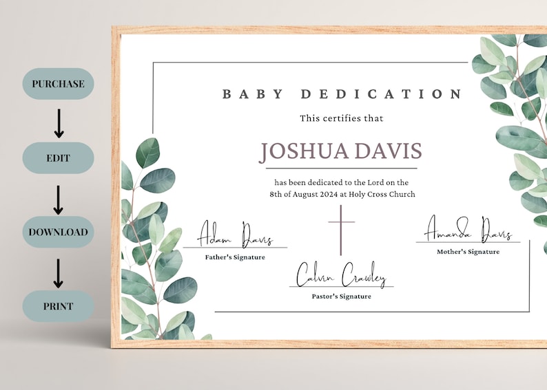 Baby Dedication Certificate Printable, Editable Child Dedication ...