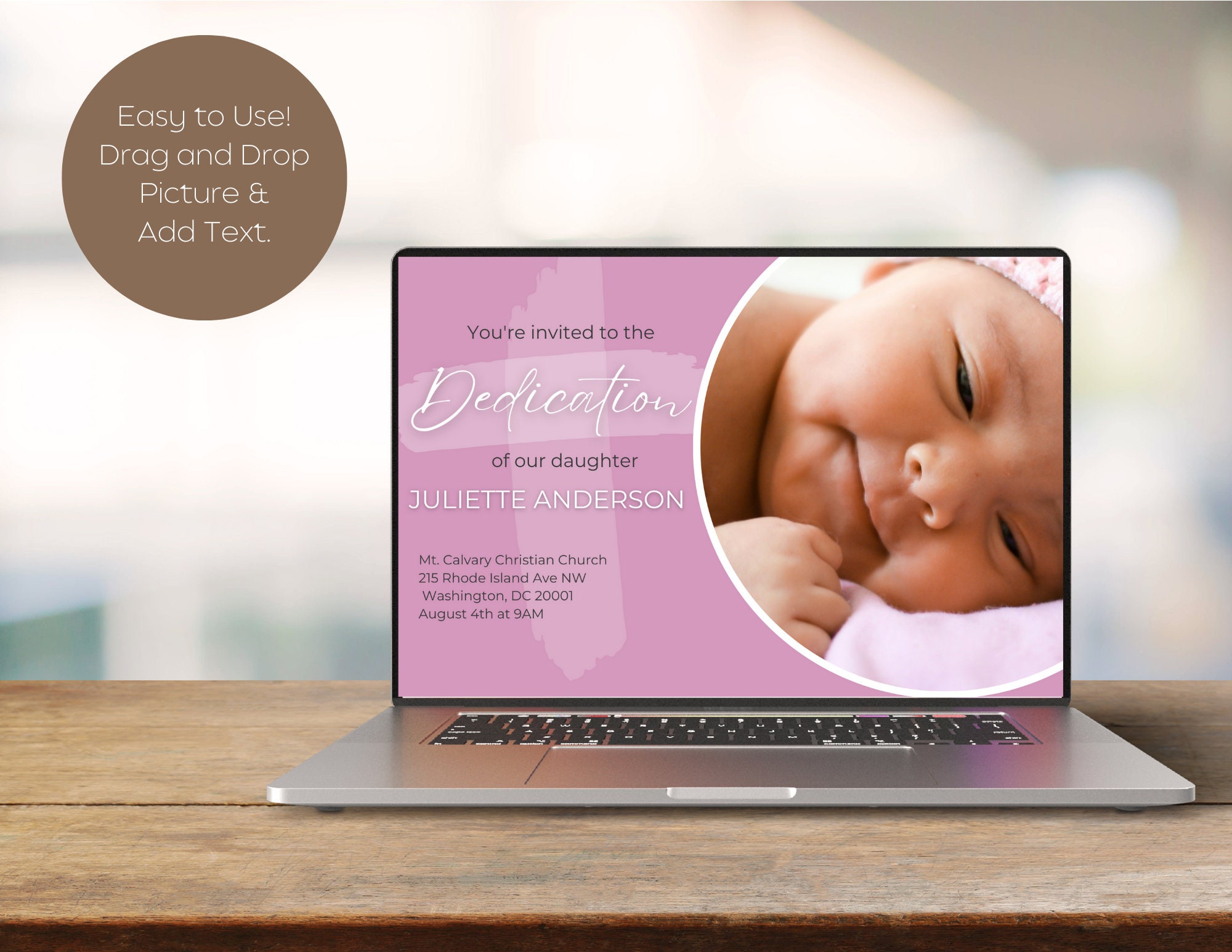 Girl Baby Dedication Invitation Template, Minimalist Dedication, 100% ...