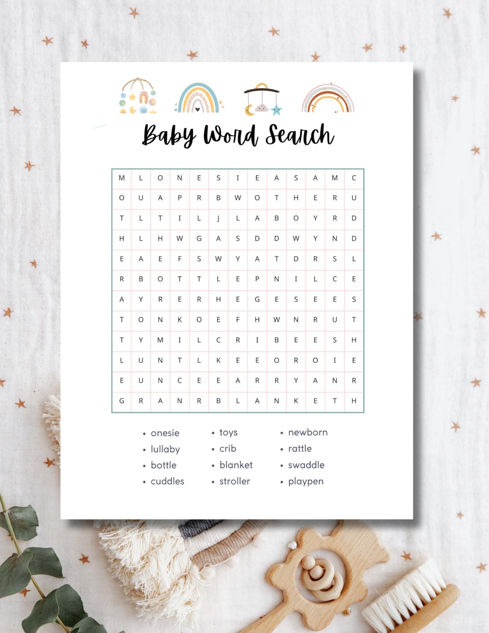 Baby Shower Word Search Game, Crossword Puzzle Game, Gender Neutral ...