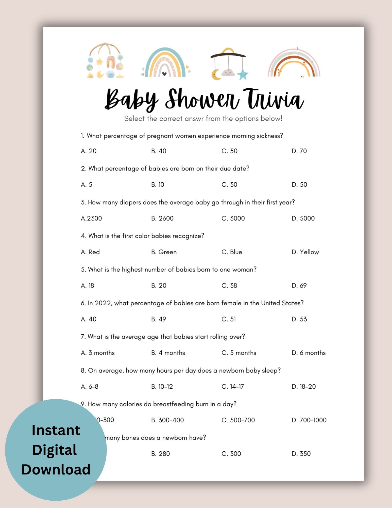 Baby Shower Trivia Game, Baby Shower Game, Gender Neutral Baby Shower ...
