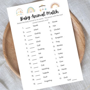 Baby Animal Match Game, Guessing Game, Baby Shower Game, Gender Neutral ...