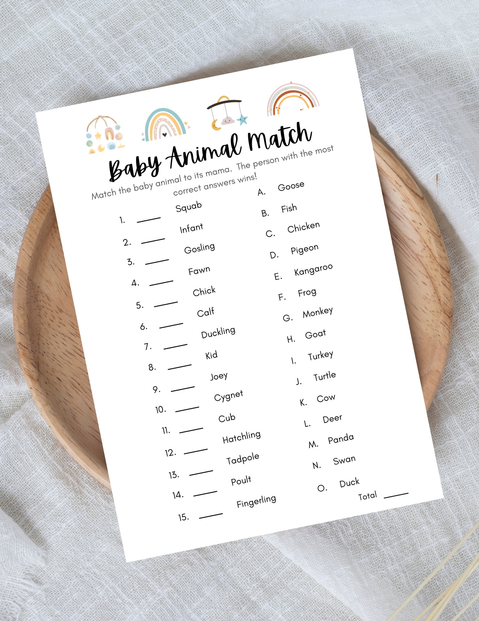 Baby Animal Match Game, Guessing Game, Baby Shower Game, Gender Neutral ...