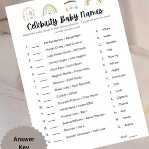 Celebrity Baby Name Match Game, Guessing Game, Baby Shower Game, Gender ...