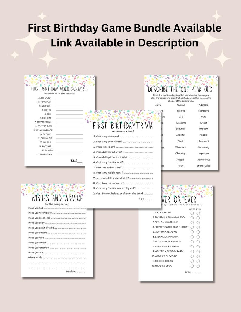 Baby's First Birthday Word Scramble Party Game, Printable 1st Birthday ...