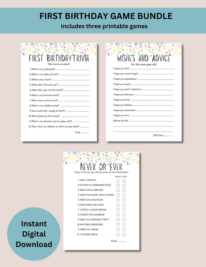 Baby's First Birthday Party Game Bundle, Printable 1st Birthday Game ...