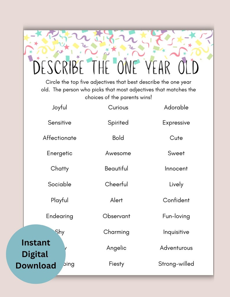 Baby's First Birthday Party Game, Printable 1st Birthday Game, Describe ...