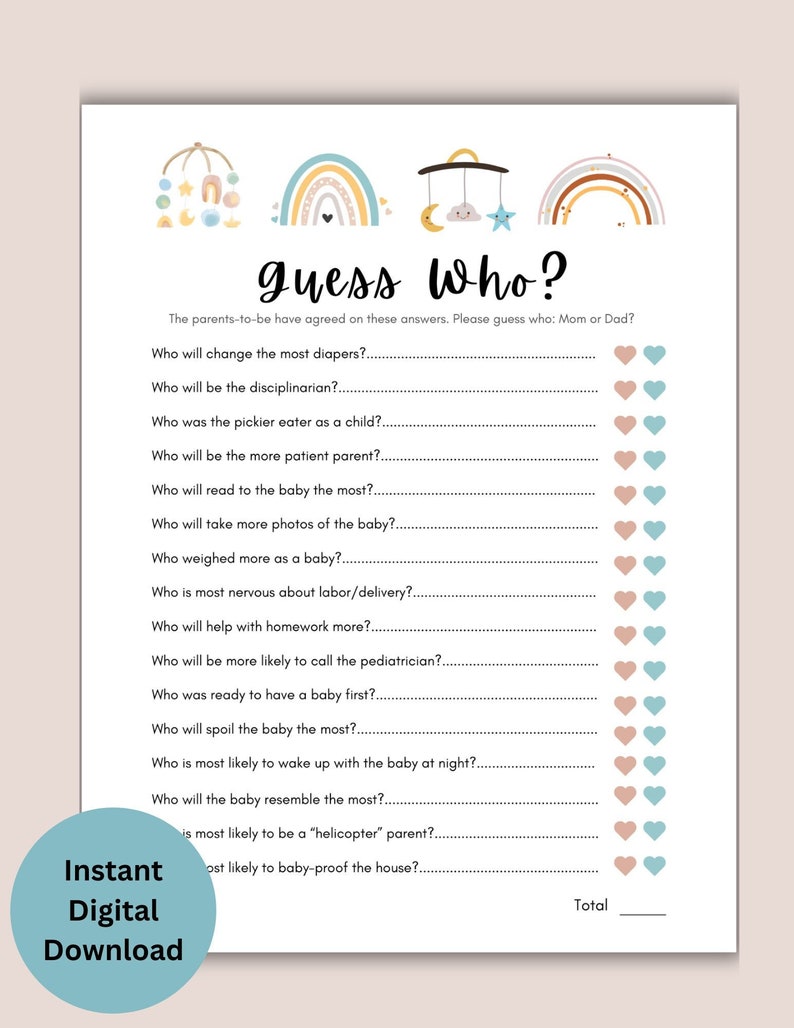Printable Baby Shower Game, "guess Who" Baby Shower Game, Guess Who ...