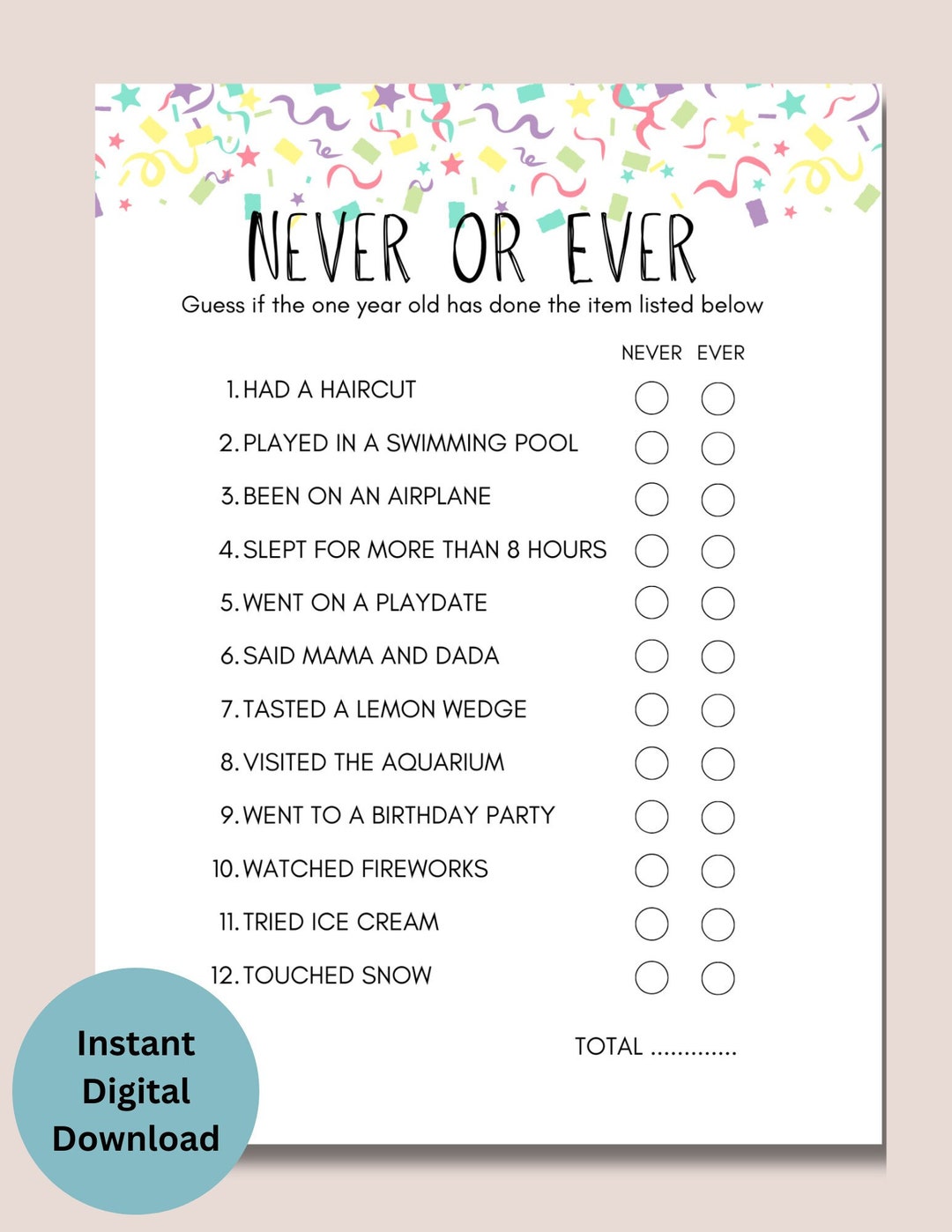 Baby's First Birthday Party Game, Printable 1st Birthday Game, Never ...