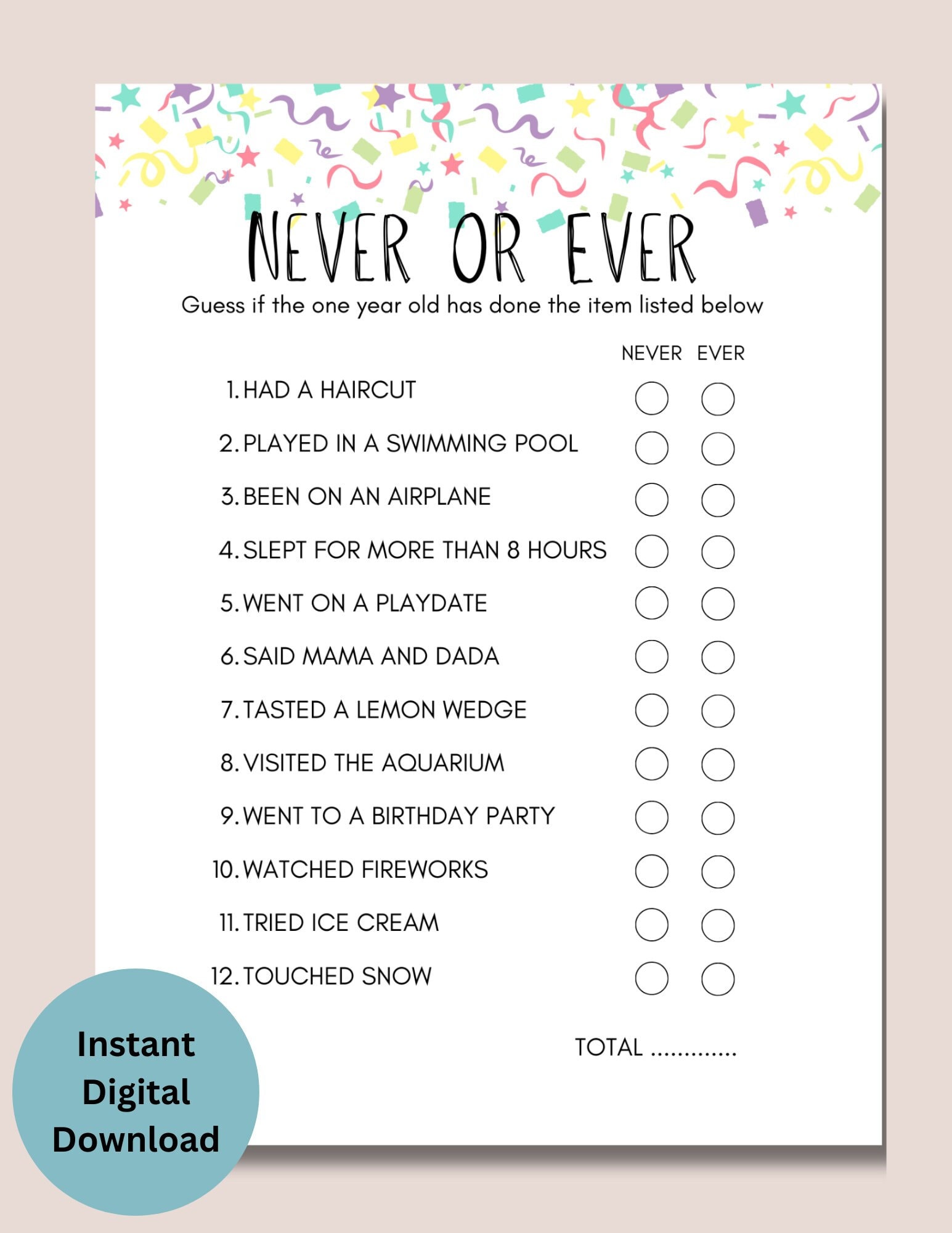 Baby's First Birthday Party Game, Printable 1st Birthday Game, Never ...