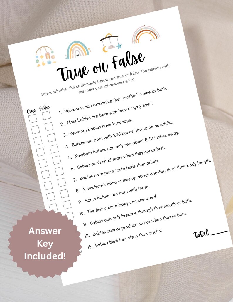 True or False Baby Shower Game Printable – Fun Baby Trivia for Guests ...