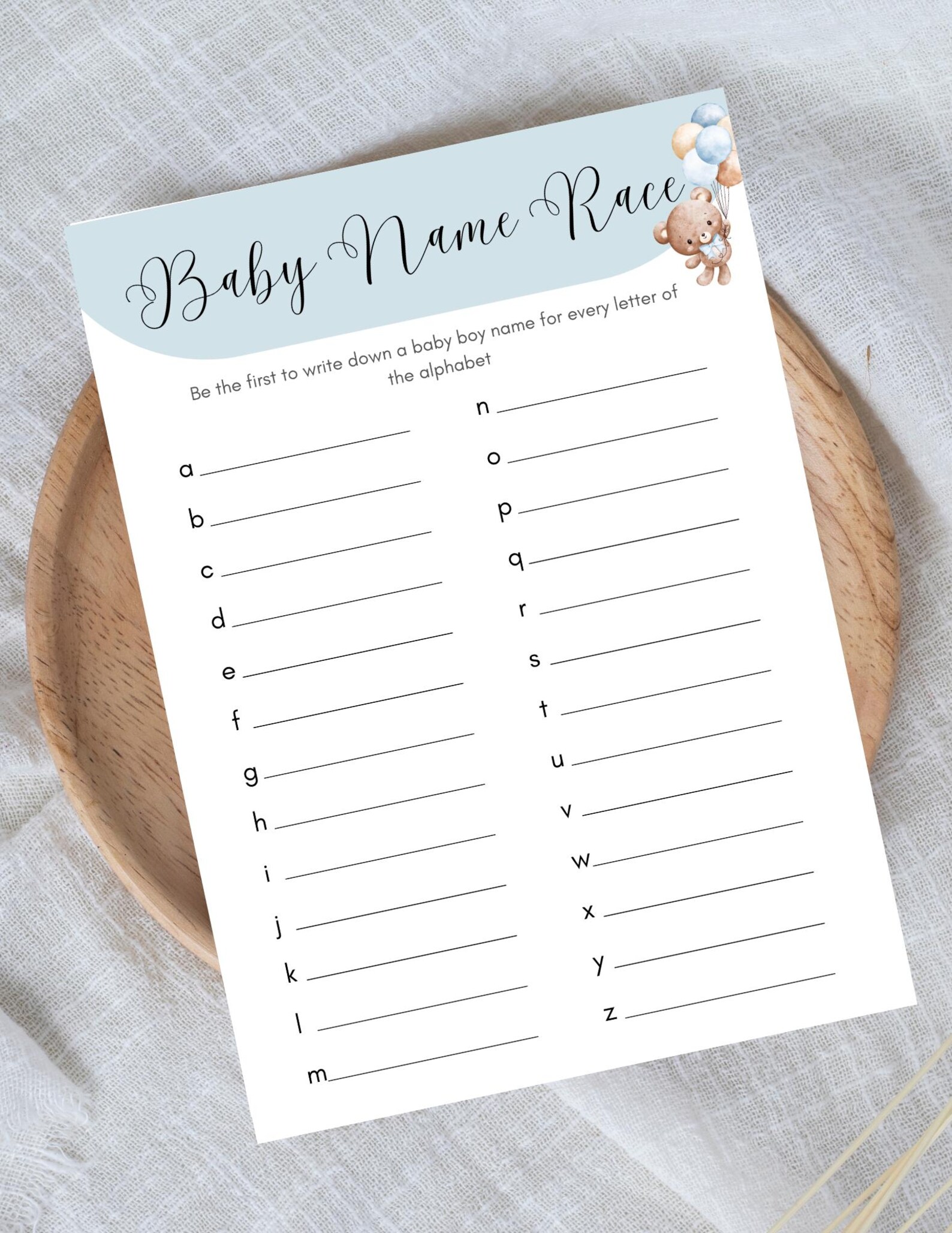 Baby Shower Baby Name Race Game, Alphabet Baby Name Game, Minimalist ...