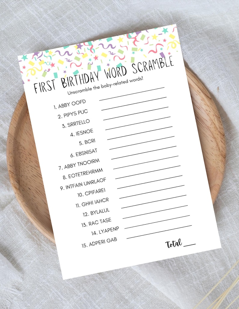 Baby's First Birthday Word Scramble Party Game, Printable 1st Birthday ...