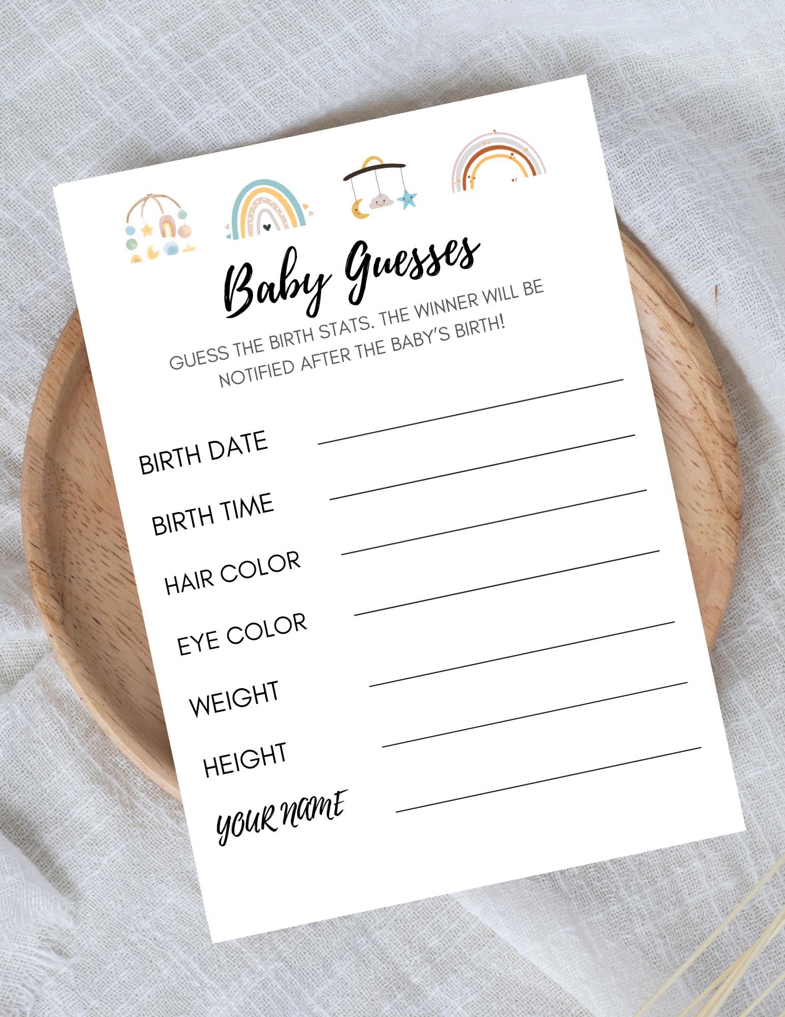 Baby Shower Guess Game, Baby Guesses Game, Guess the Baby's Stats ...