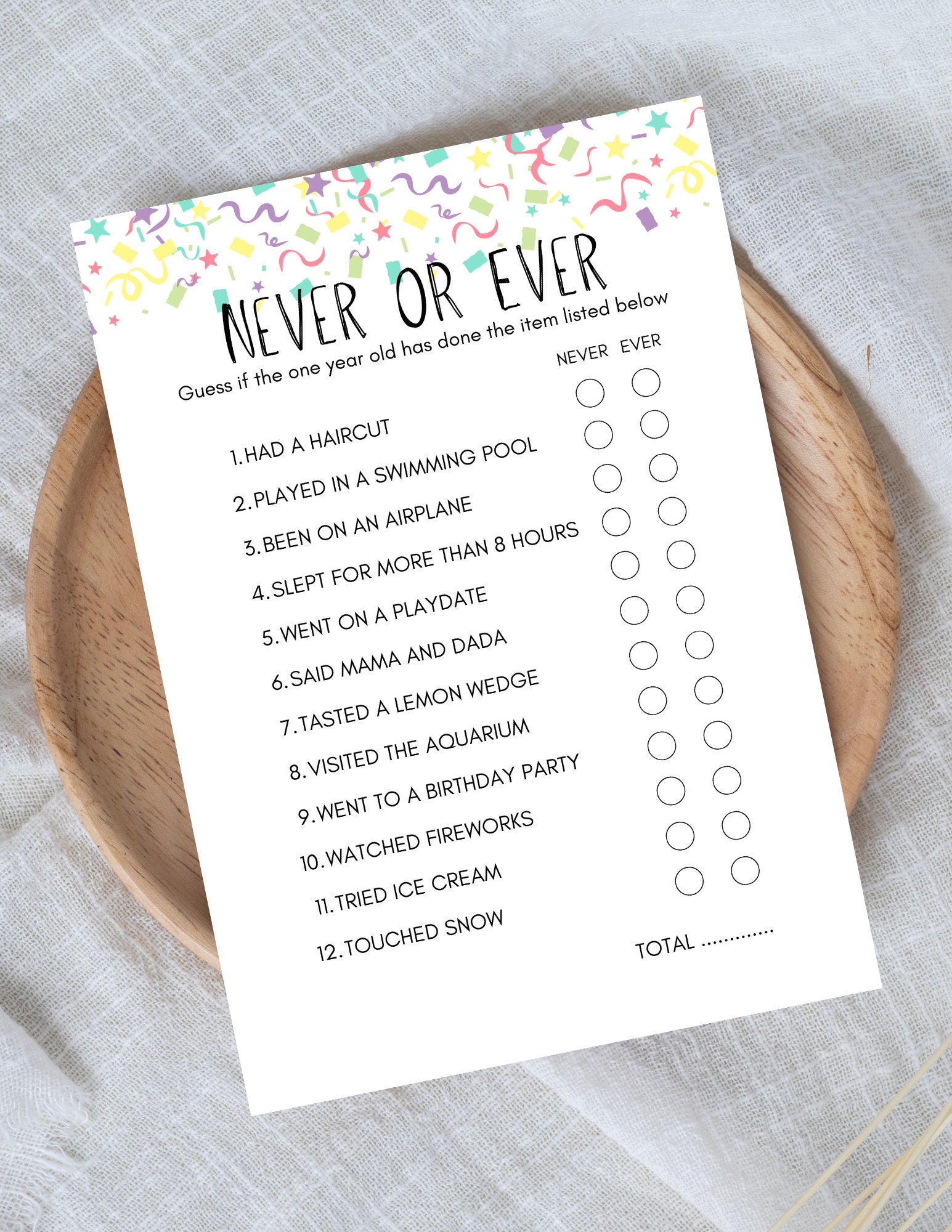 Baby's First Birthday Party Game, Printable 1st Birthday Game, Never ...