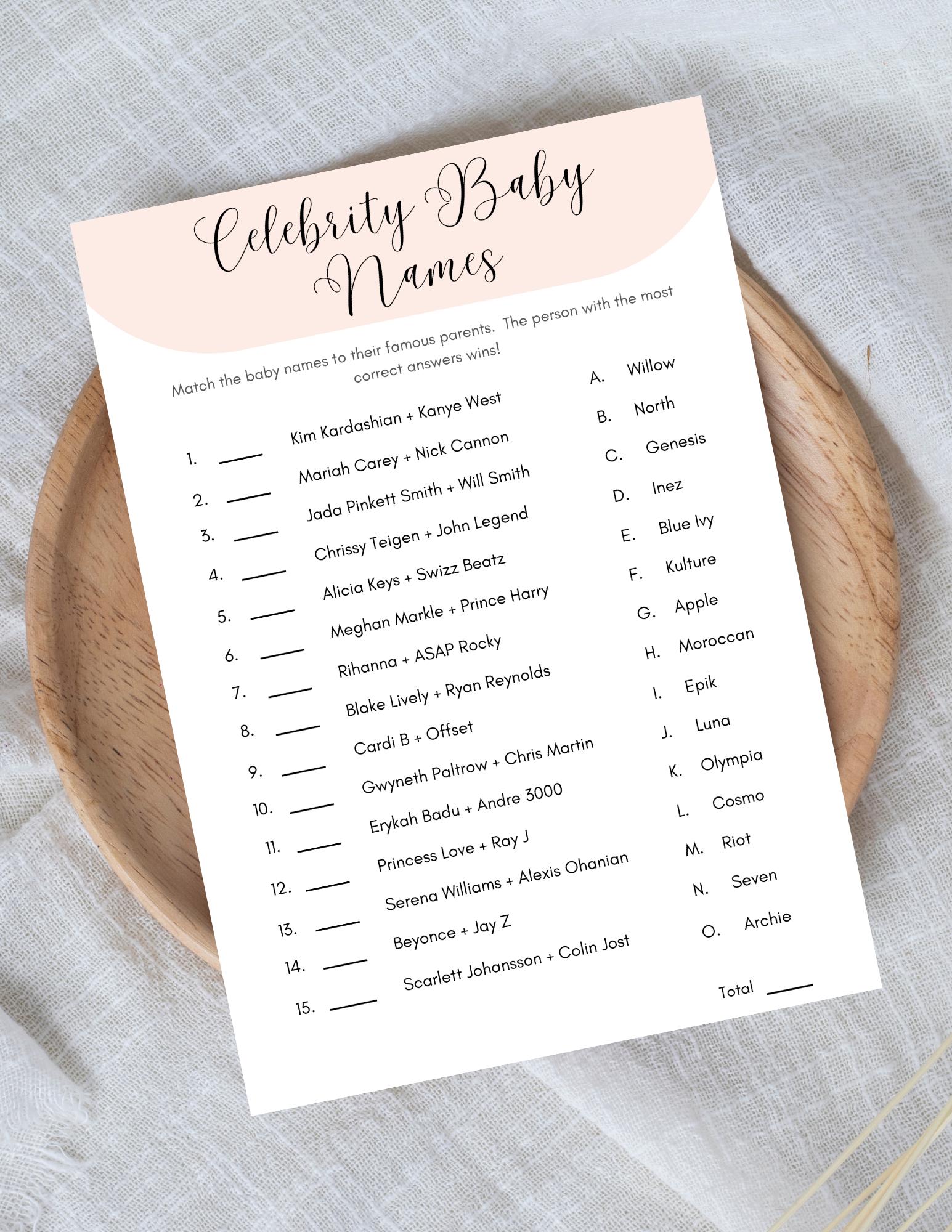 Celebrity Baby Name Game: Minimalist Baby Shower (digital Download) - Etsy
