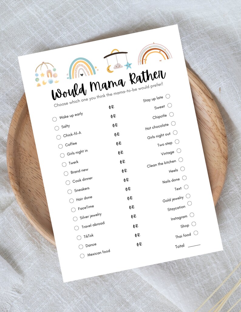 Would Momma Rather, Would She Rather Baby Shower Game, Who Knows Mom ...