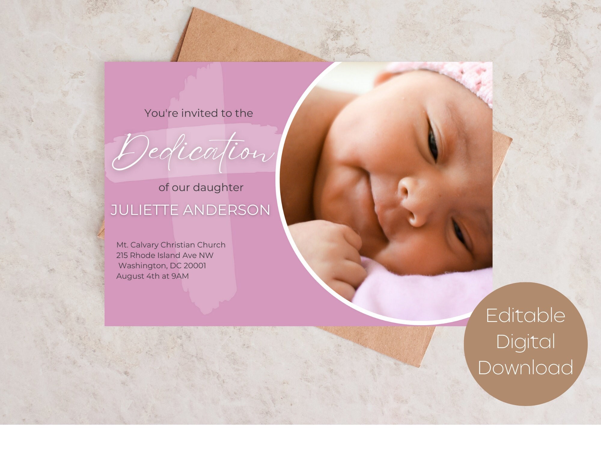 Girl Baby Dedication Invitation Template, Minimalist Dedication, 100% ...