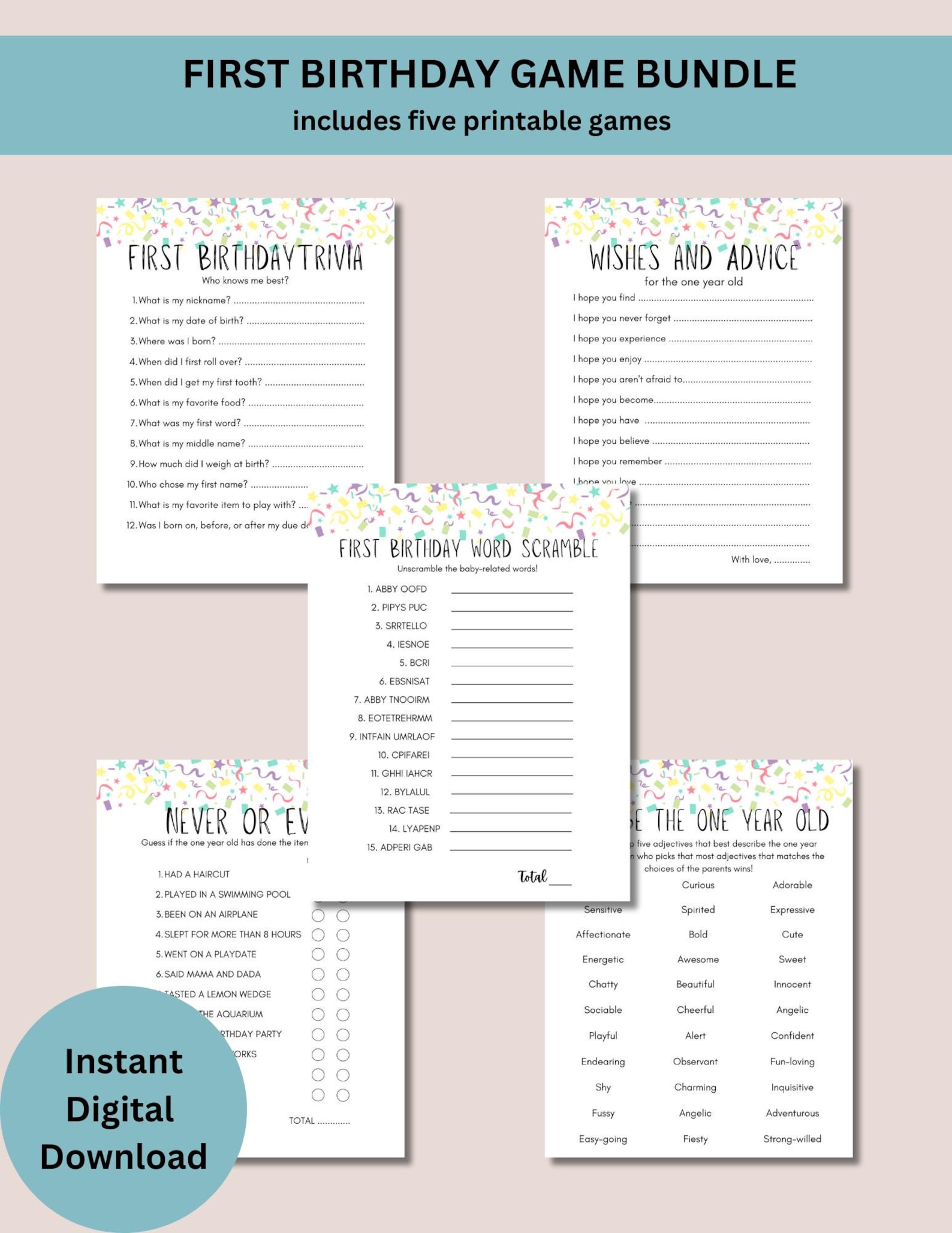 Baby's First Birthday Party Game Bundle, Printable 1st Birthday Game ...