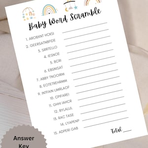 Baby Shower Word Scramble Game, Baby Shower Game, Gender Neutral Baby ...