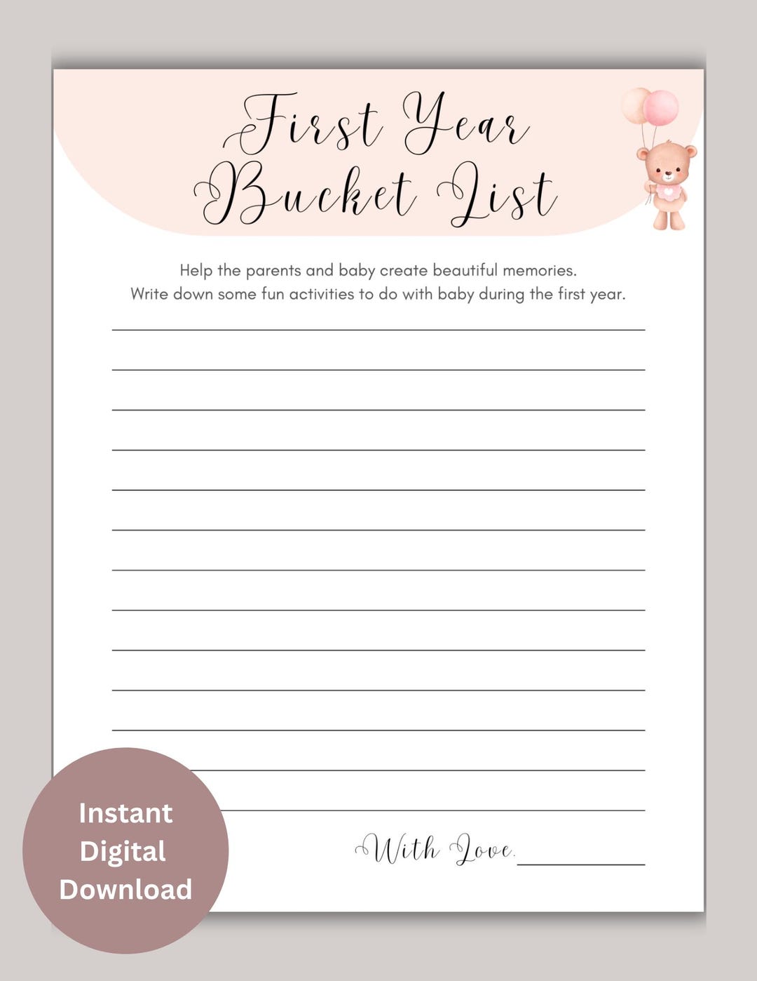 Baby Shower Bucket List Game: Minimalist Keepsake (digital Download) - Etsy