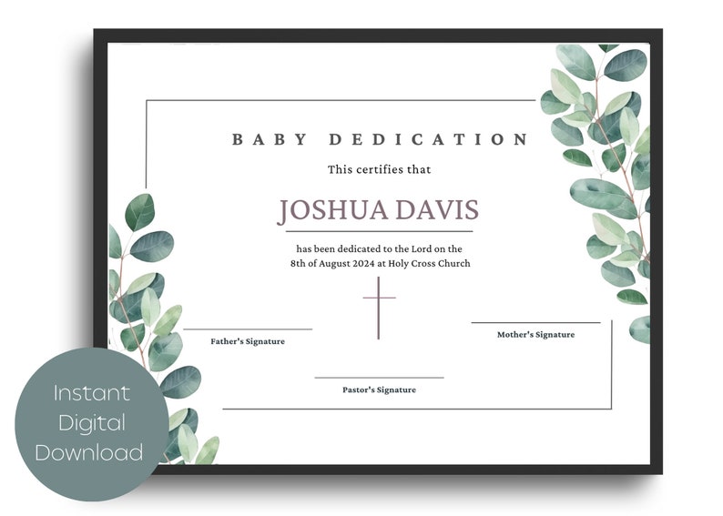Baby Dedication Certificate Printable, Editable Child Dedication ...