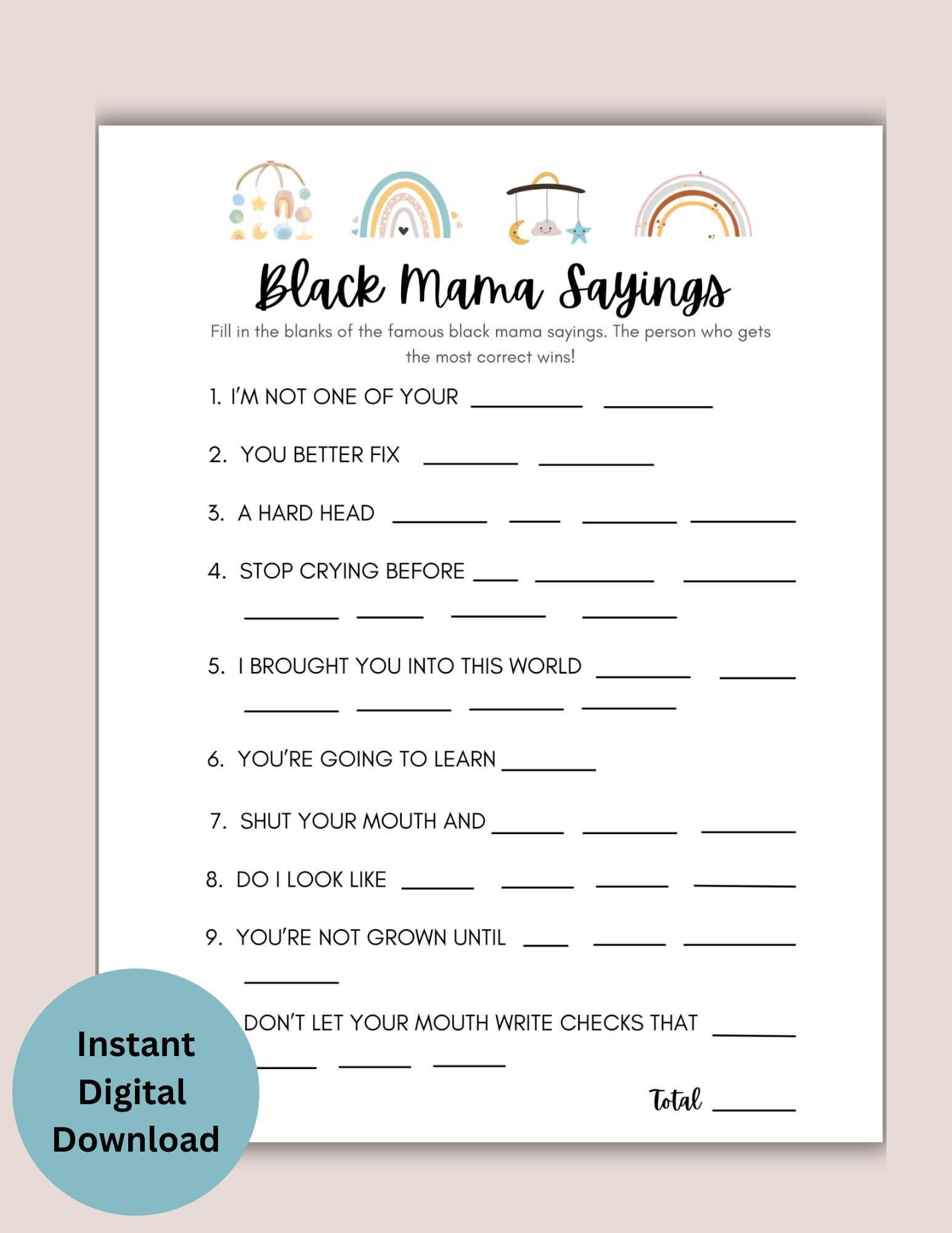 Black Mama Sayings Baby Shower Game With Answer Key, Fill in the Blank ...
