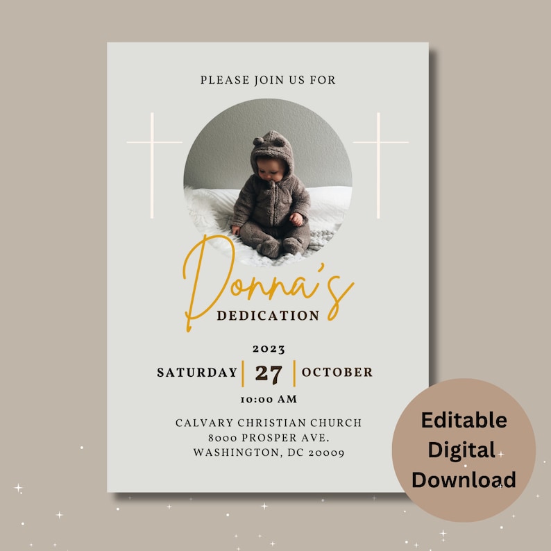 Baby Dedication Invitation Template, Minimalist Dedication, Editable ...