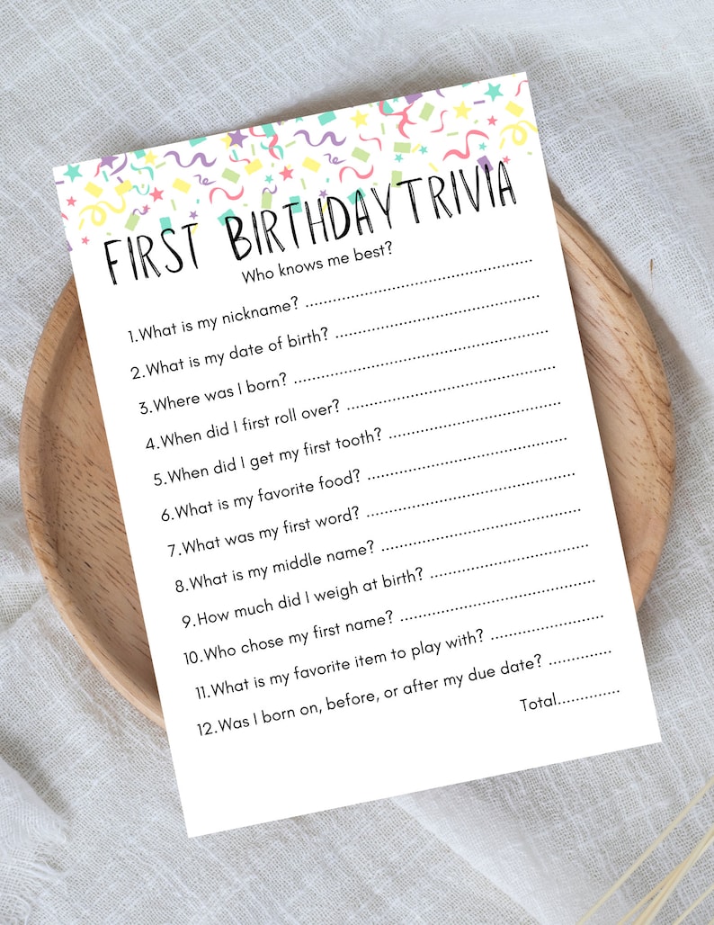 Baby's First Birthday Party Game, Printable 1st Birthday Game, How Well ...