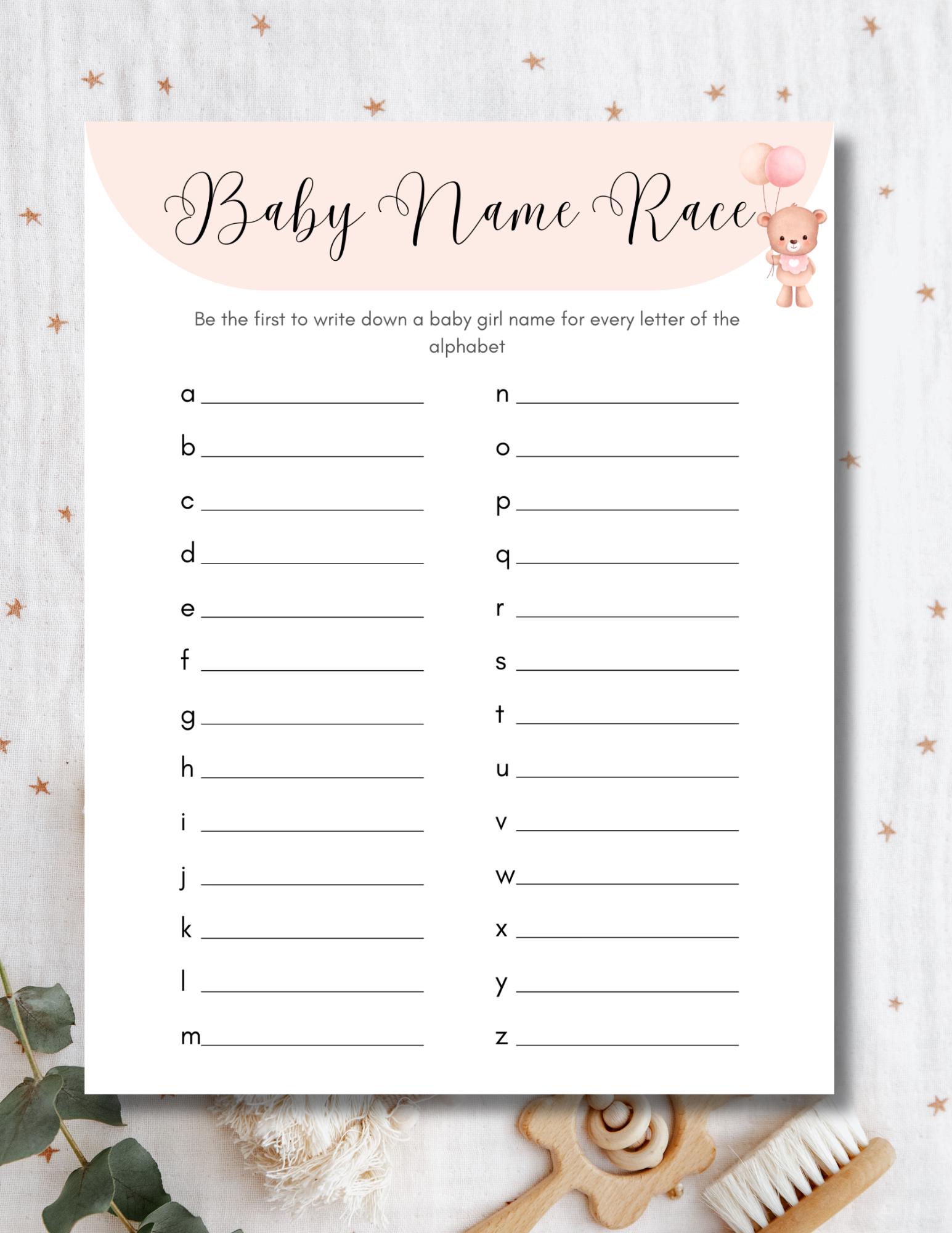 Baby Shower Baby Name Race Game, Alphabet Baby Name Game, Minimalist ...