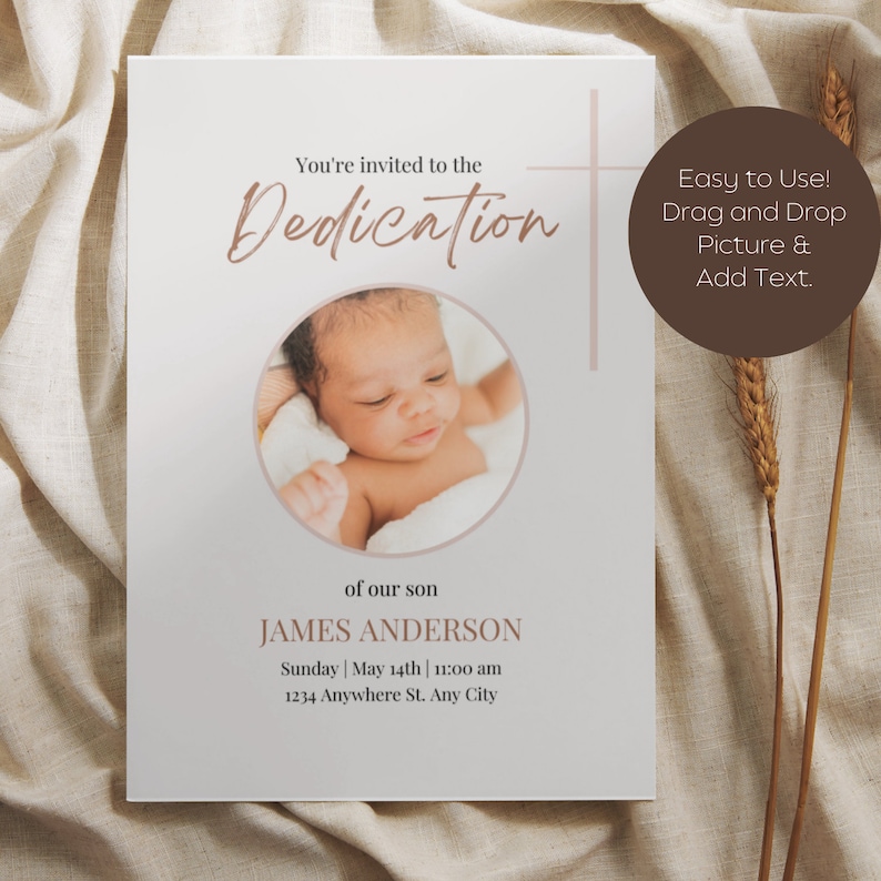 Baby Dedication Invitation Template, Minimalist Dedication, Editable ...