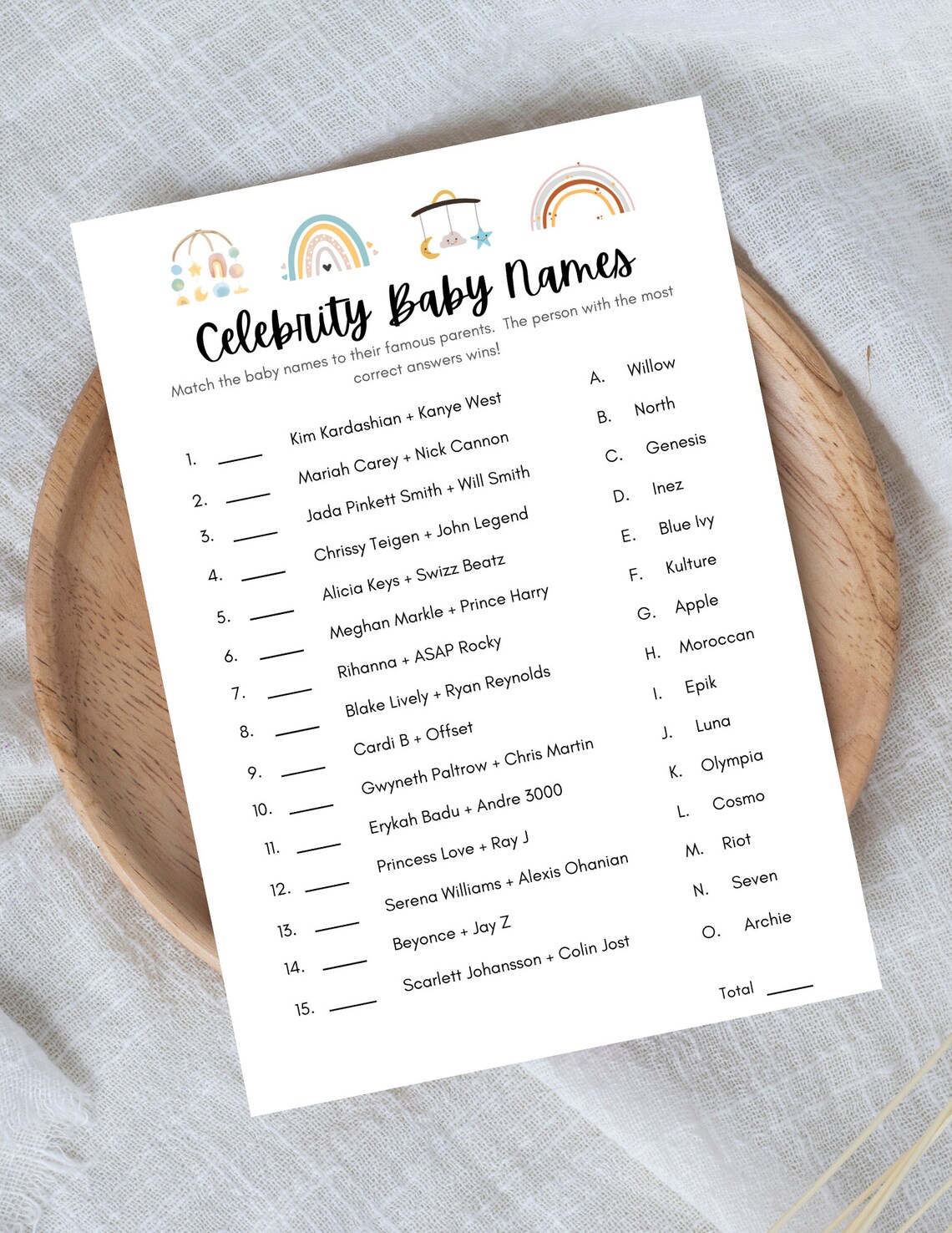 Celebrity Baby Name Match Game, Guessing Game, Baby Shower Game, Gender ...