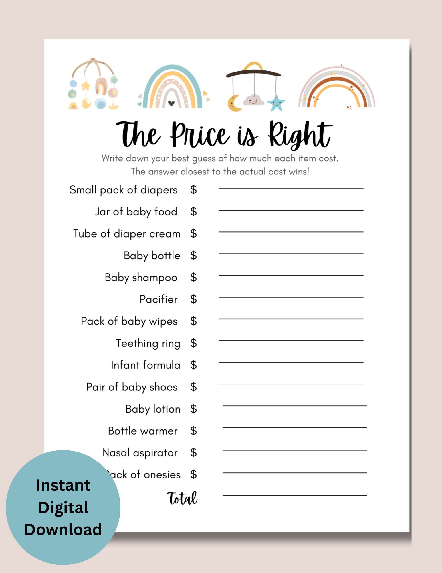 The Price is Right Baby Shower Game, Guess the Price Printable Game ...