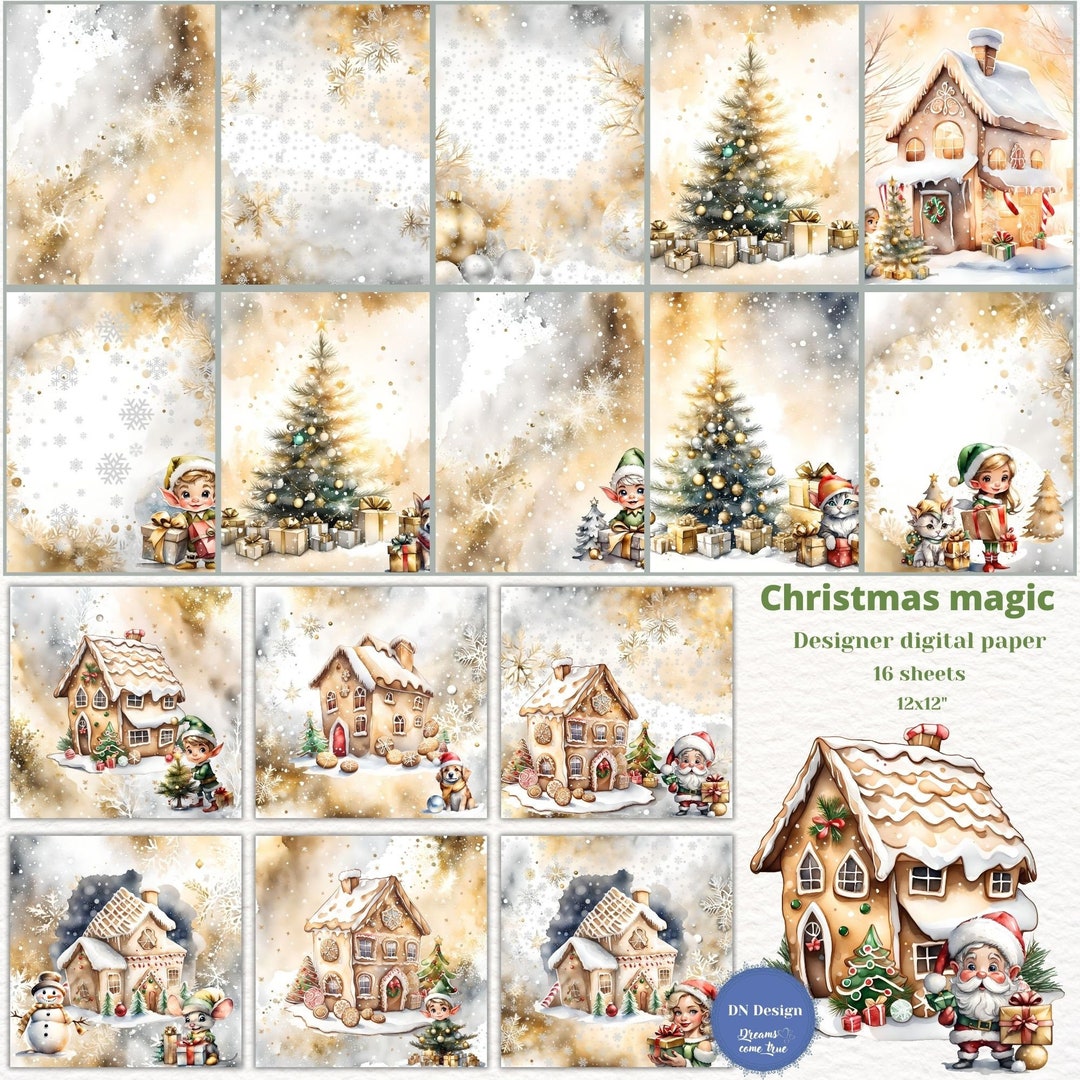 Festive Digital Paper Set Christmas Magic/gold and Silver Backgrounds ...