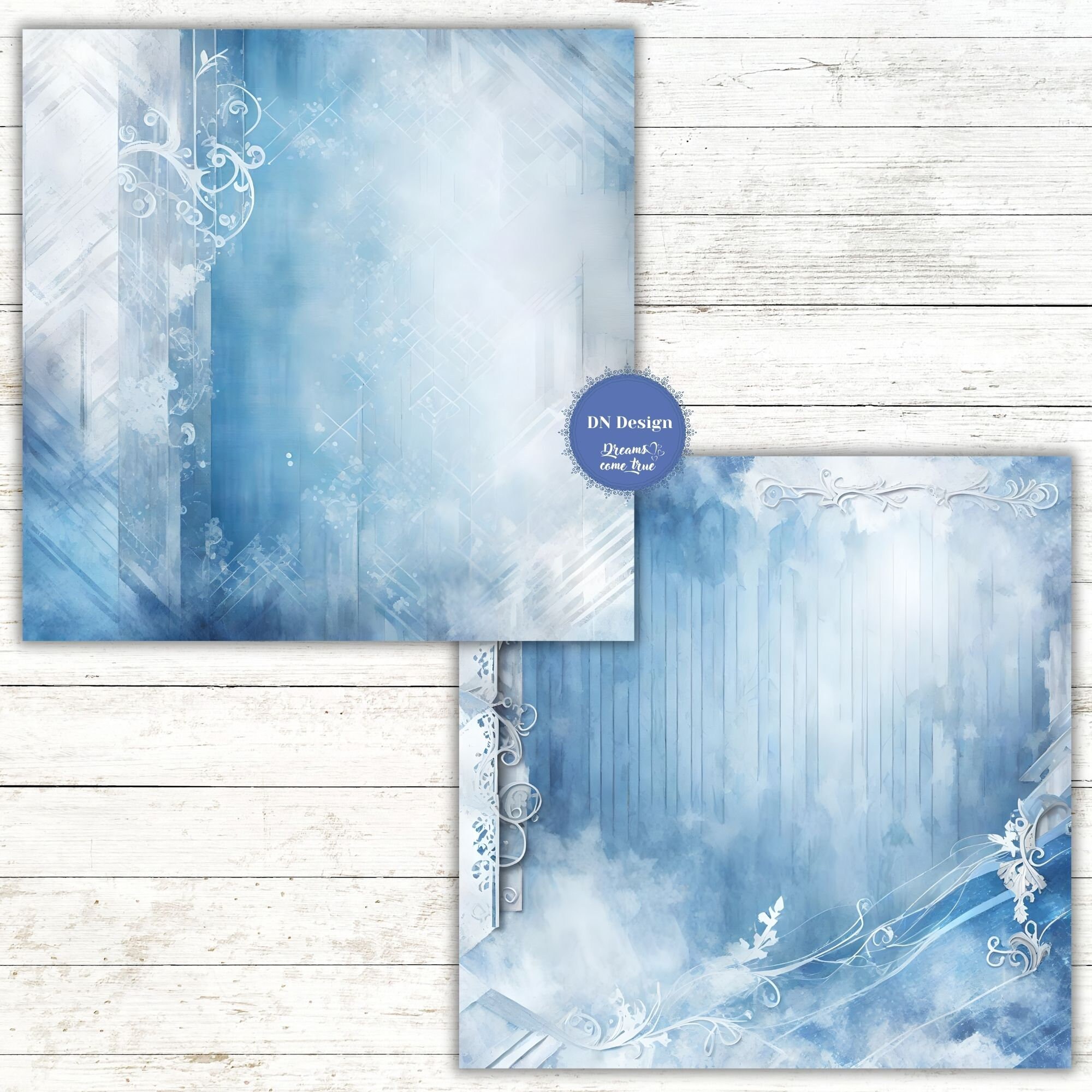 Blue Texture Digital Paper Pack: Scrapbook Printable (12x12", 300dpi ...