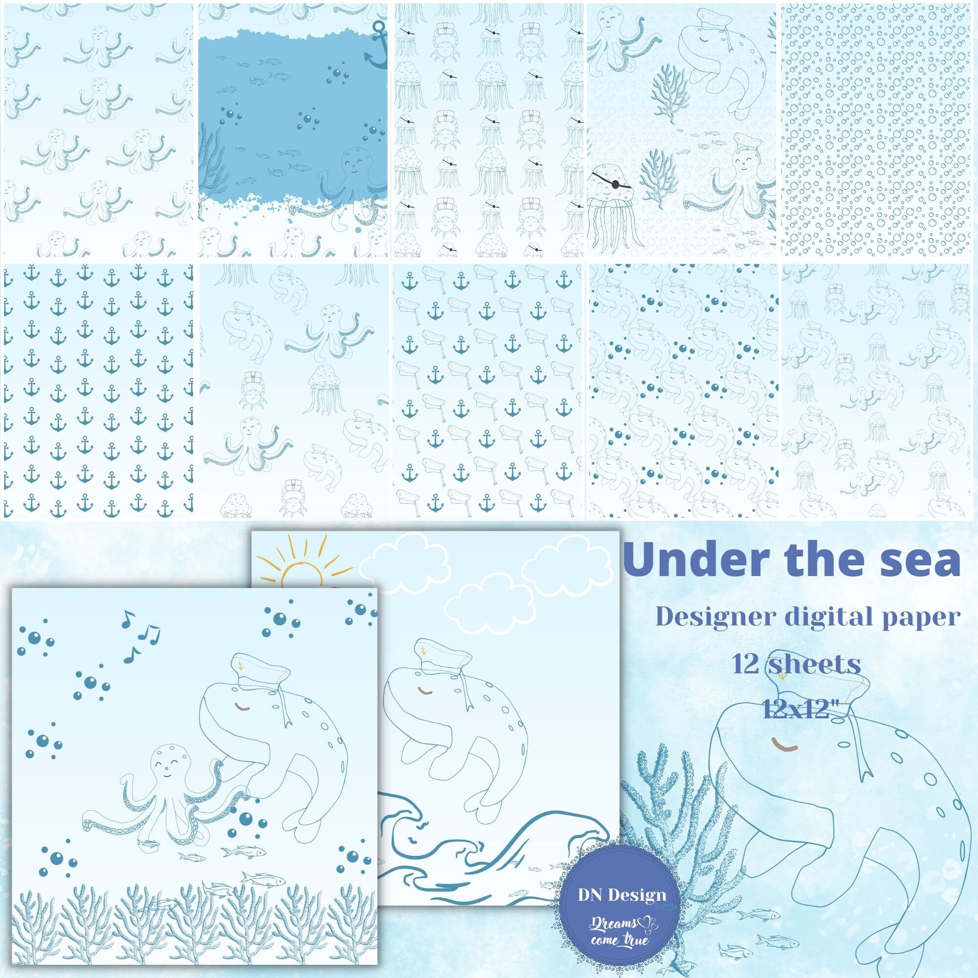 Under the Sea Digital Paper Packcute Sea Animalsblue - Etsy