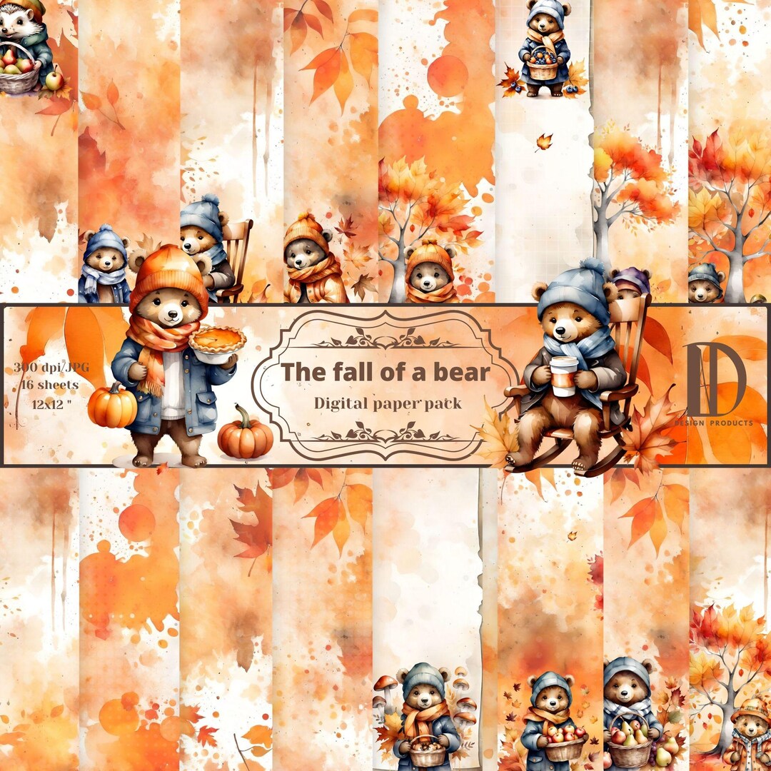 Watercolor Orange Background, Autumn Paper, Cute Bears, Scrapbooking ...