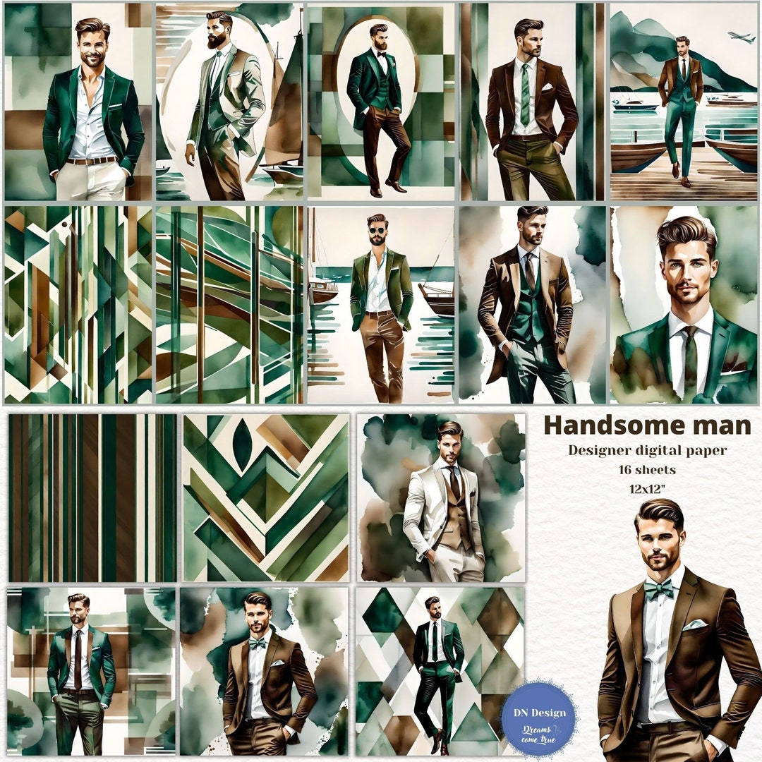 Handsome Man Digital Paper Pack: Male Fashion, Father's Day (12x12, JPG ...