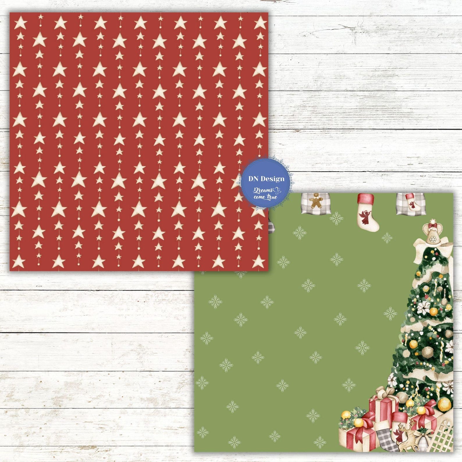 Traditional Christmas Design/merry Xmas Digital Paper Pack/scrapbook ...