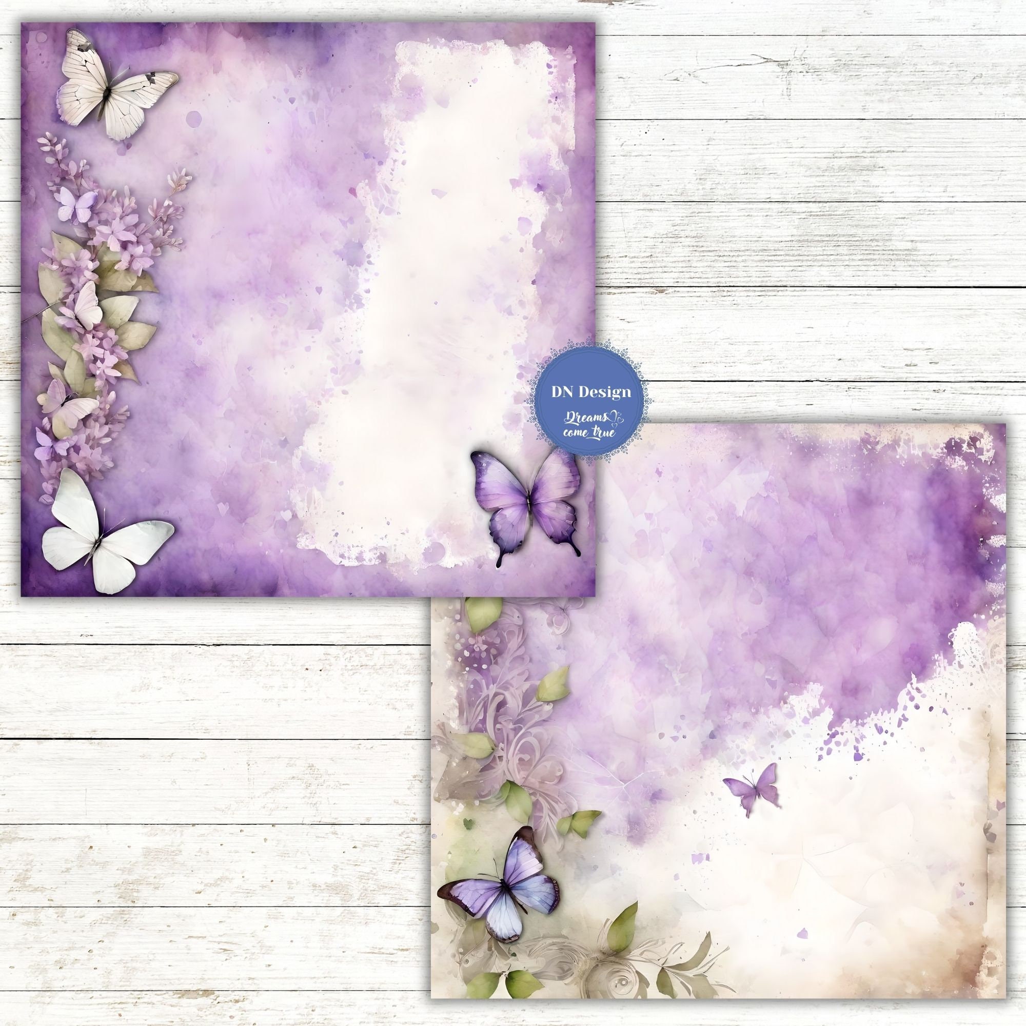 Purple Floral Watercolor Paper: Spring Butterfly Backgrounds (digital ...