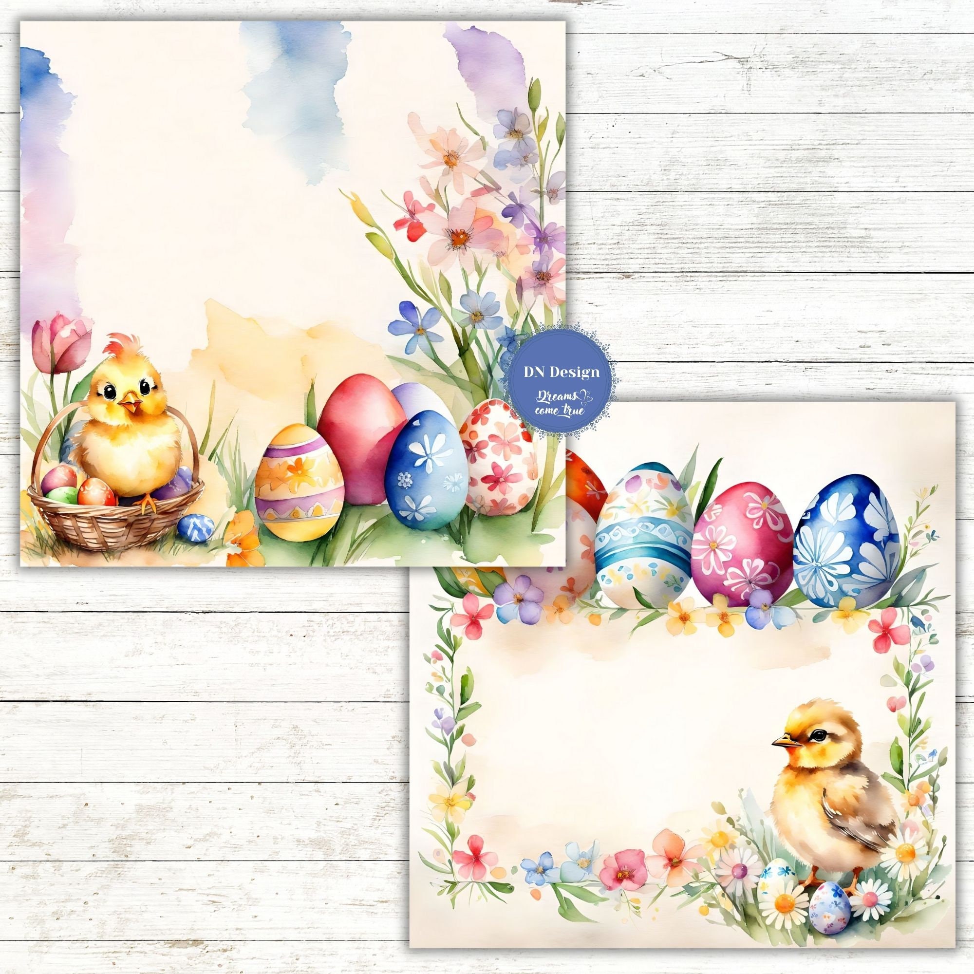 Easter Digital Paper Pack, Cute Little Yellow Chicks on a Background of ...