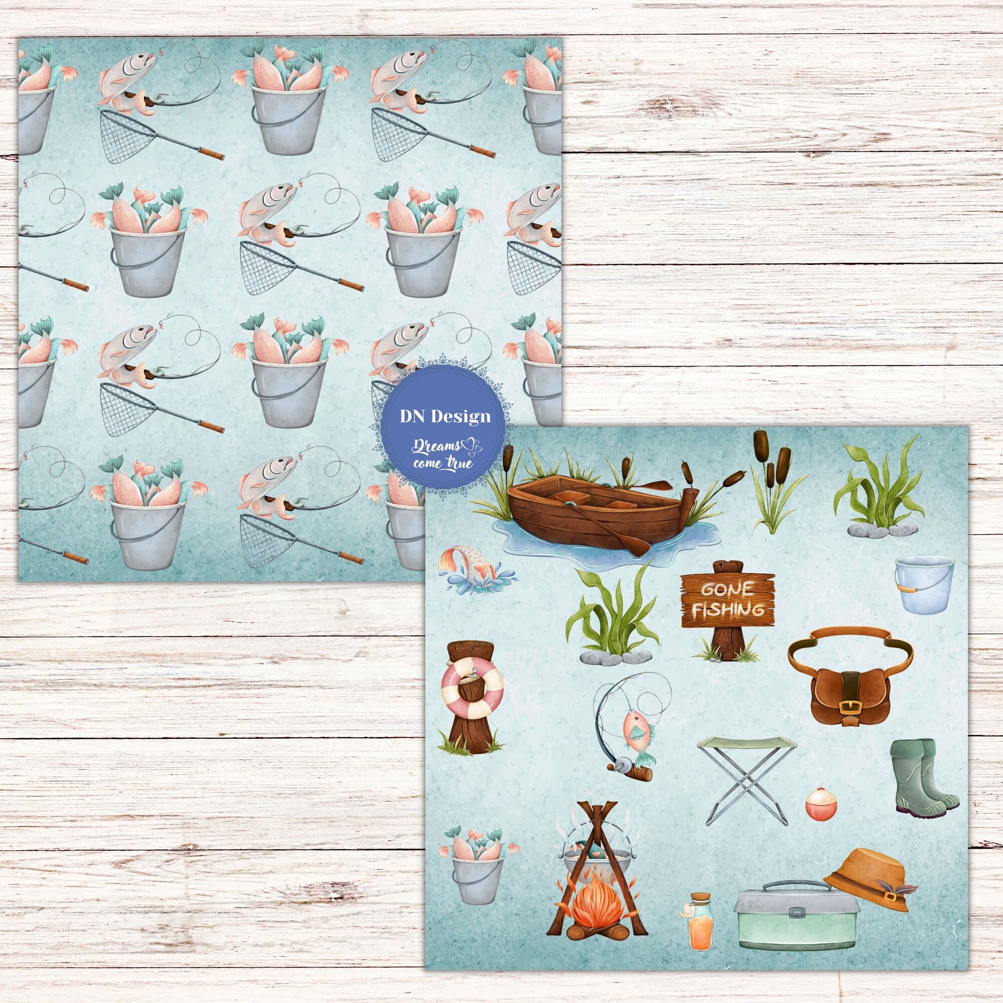 Fishing Digital Paper Pack,camping Digital Paper,father's Day Paper ...